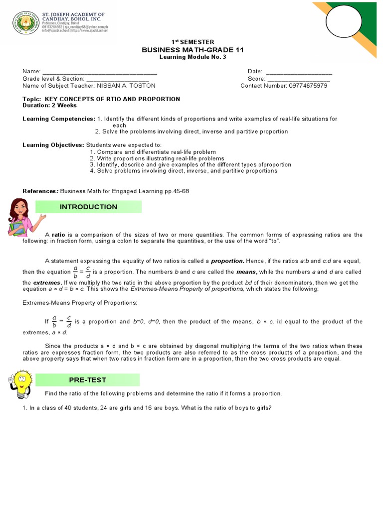 Business Math-Grade 11: A B C D | PDF | Ratio | Force
