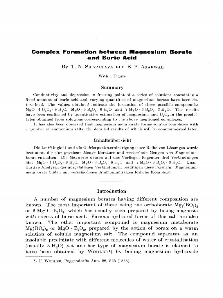 Complex Formation Between Magnesium Borate and Boric Acid Agarwal | PDF ...