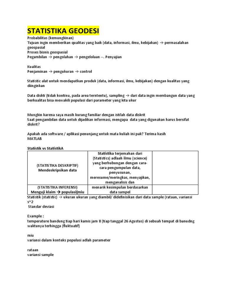 Statistika Geodesi: Probabilitas dan Data Diskrit | PDF