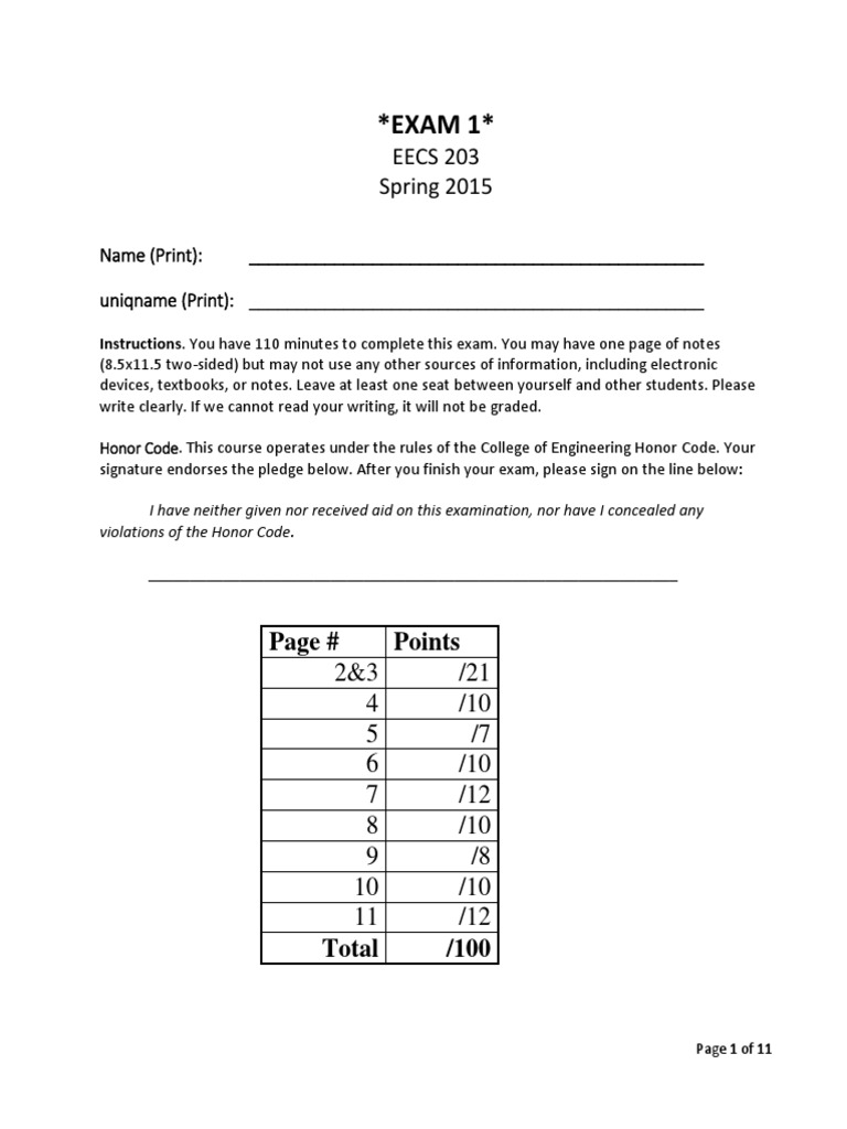 EXAM 1 : EECS 203 Spring 2015 | PDF | Mathematics | Mathematical Concepts