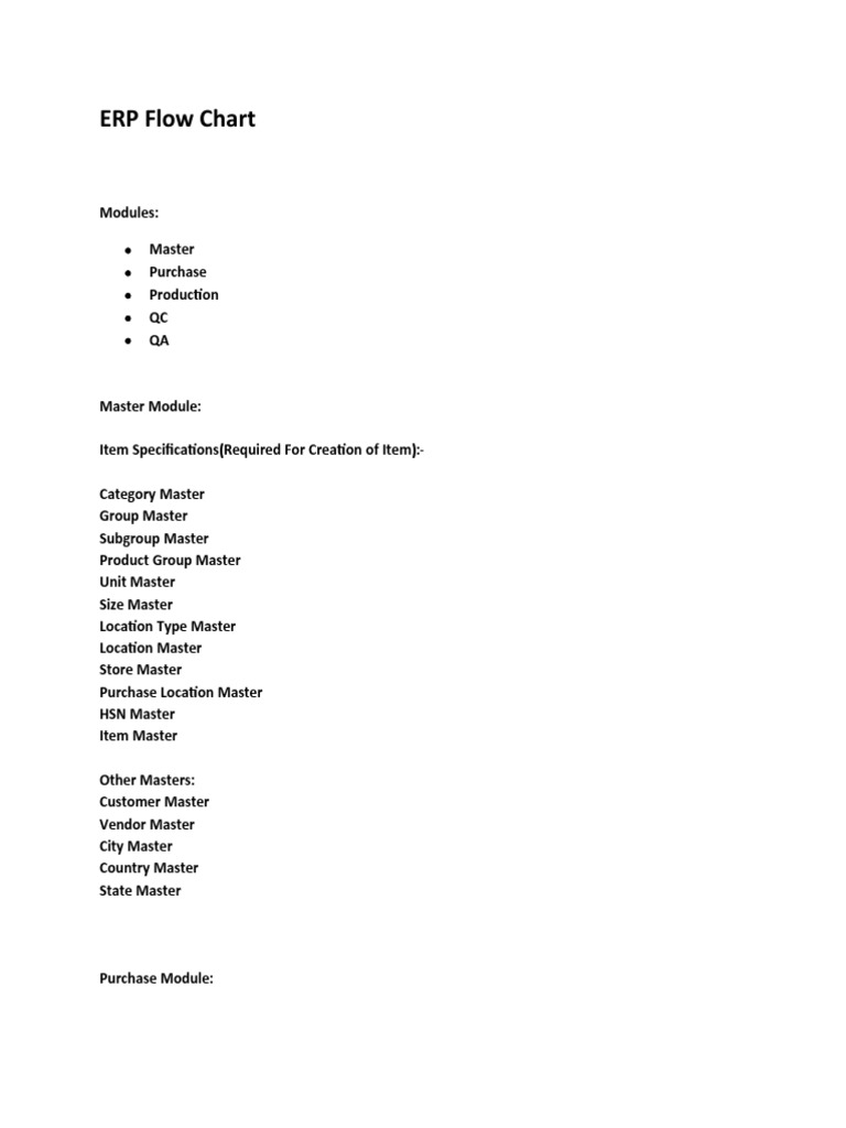 ERP Flow Chart: Master Purchase Production QC Qa | PDF | Enterprise ...