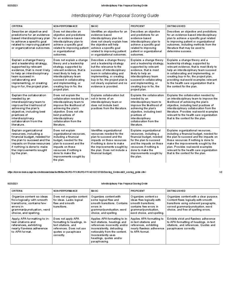 Interdisciplinary Plan Proposal Scoring Guide | PDF | Goal | Leadership