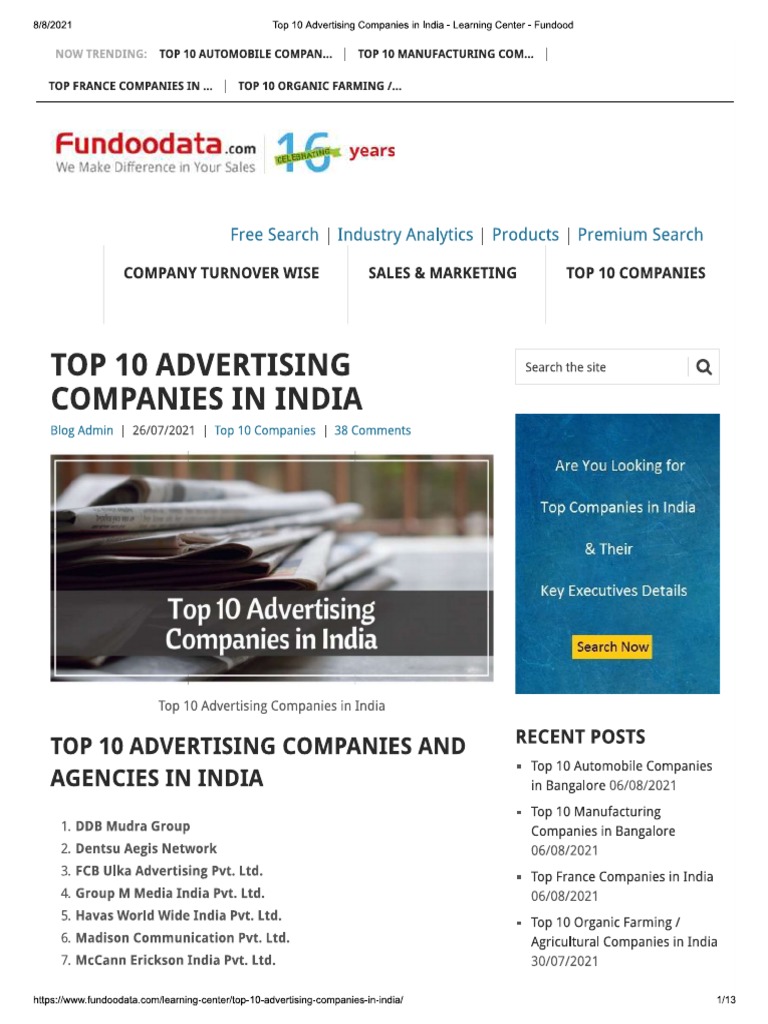 Top 10 Ad Agencies in India | PDF