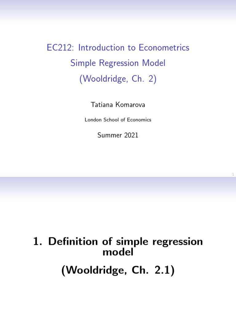 EC212: Introduction To Econometrics Simple Regression Model (Wooldridge, Ch. 2) | Download Free ...