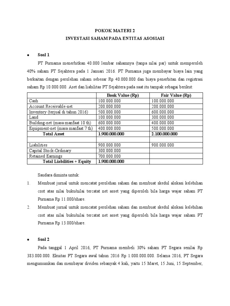 Contoh Soal Investasi Saham Asosiasi | PDF | Bisnis | Griya & Taman