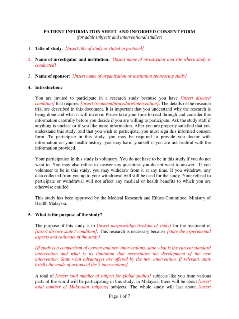 Patient Information Sheet and Informed Consent Form: (For Adult ...