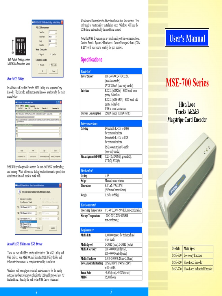 MSE-700 Series Magstripe Encoder Guide | PDF | Usb | Computer Hardware