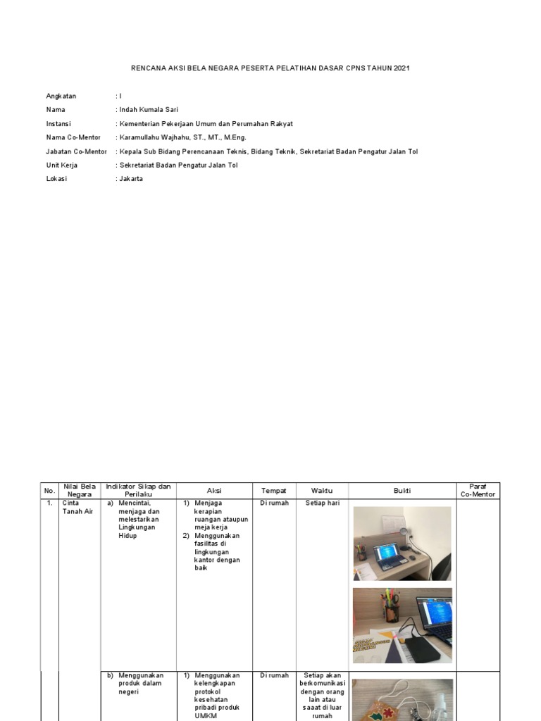 Draft Matriks Pelaksanaan Aksi Bela Negara | PDF