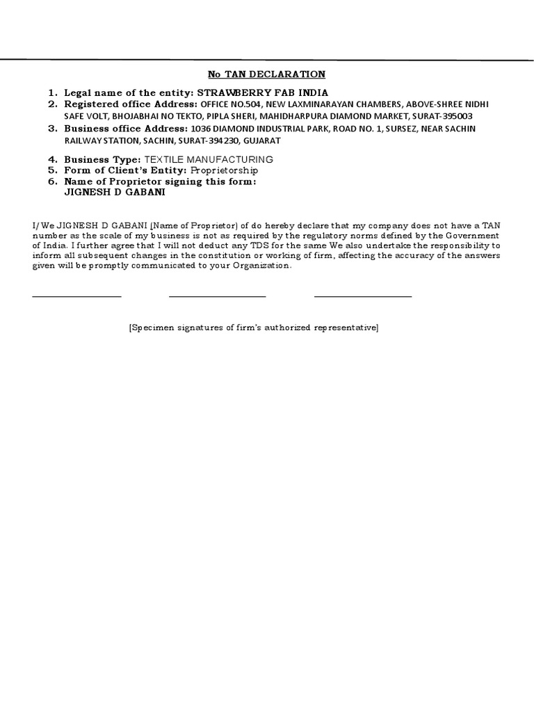 No TAN Declaration | PDF