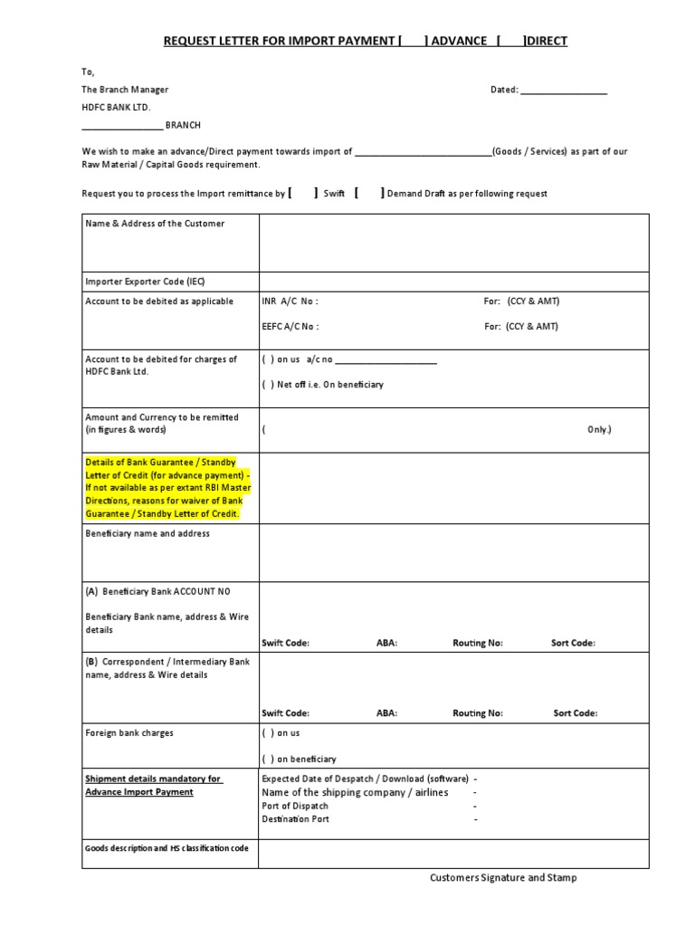 Revised Request Letter Format For Import Remittance (Advance & Direct ...