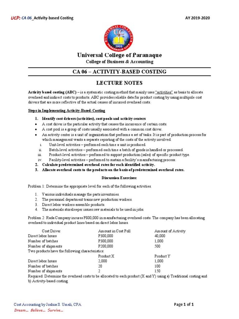 Activity-Based Costing Lecture Notes | PDF | Cost | Production And ...