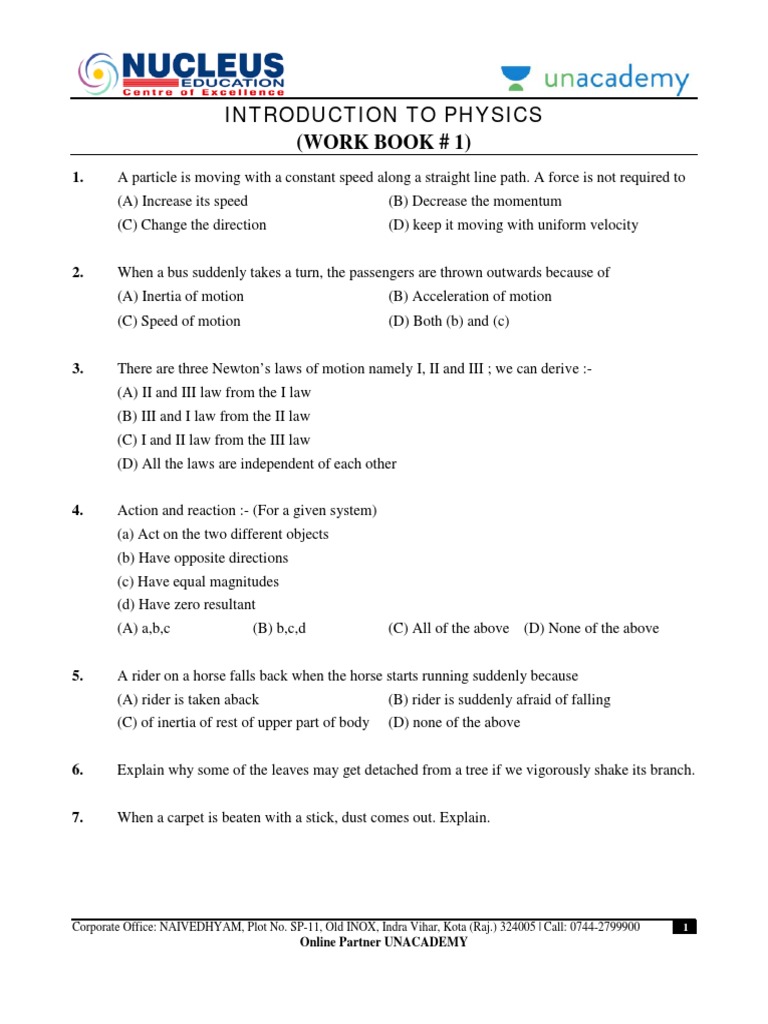 Introduction To Physics (Work Book # 1) | PDF | Physical Phenomena ...