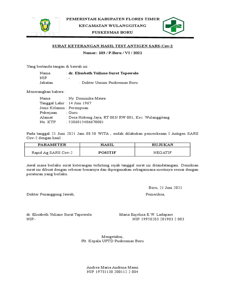 Surat Ket Rapid Antigen | PDF