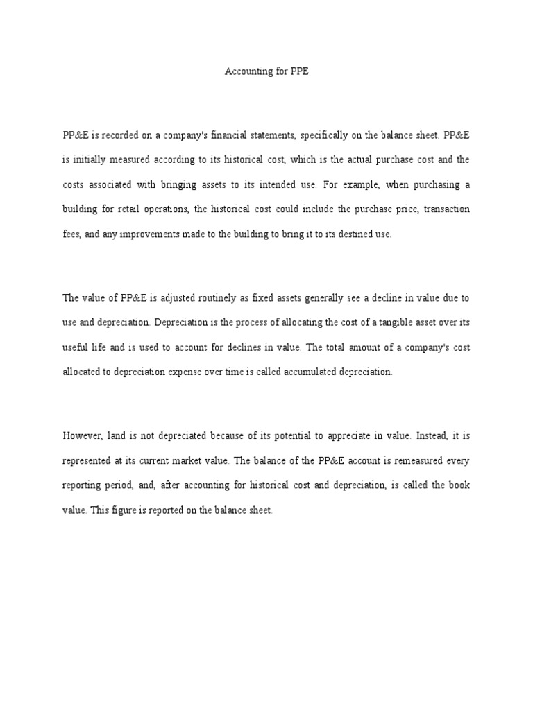 Accounting For Ppe Historical Cost Depreciation And Book Value Pdf