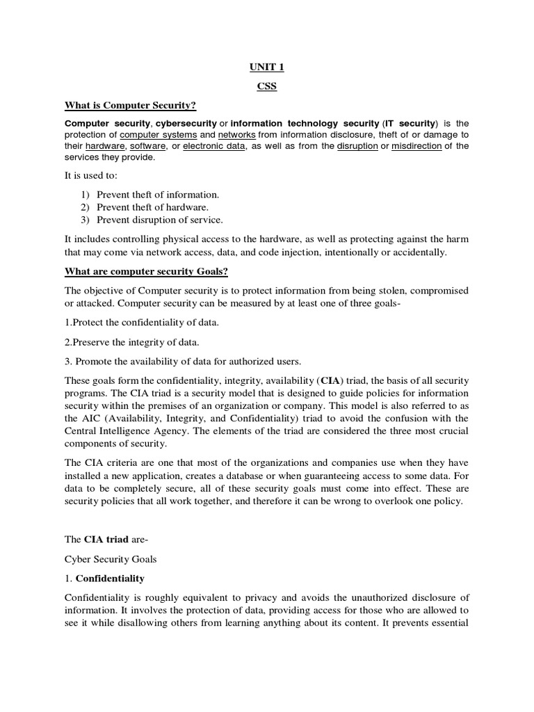 Unit 1 Css What Is Computer Security Pdf Malware Information Security