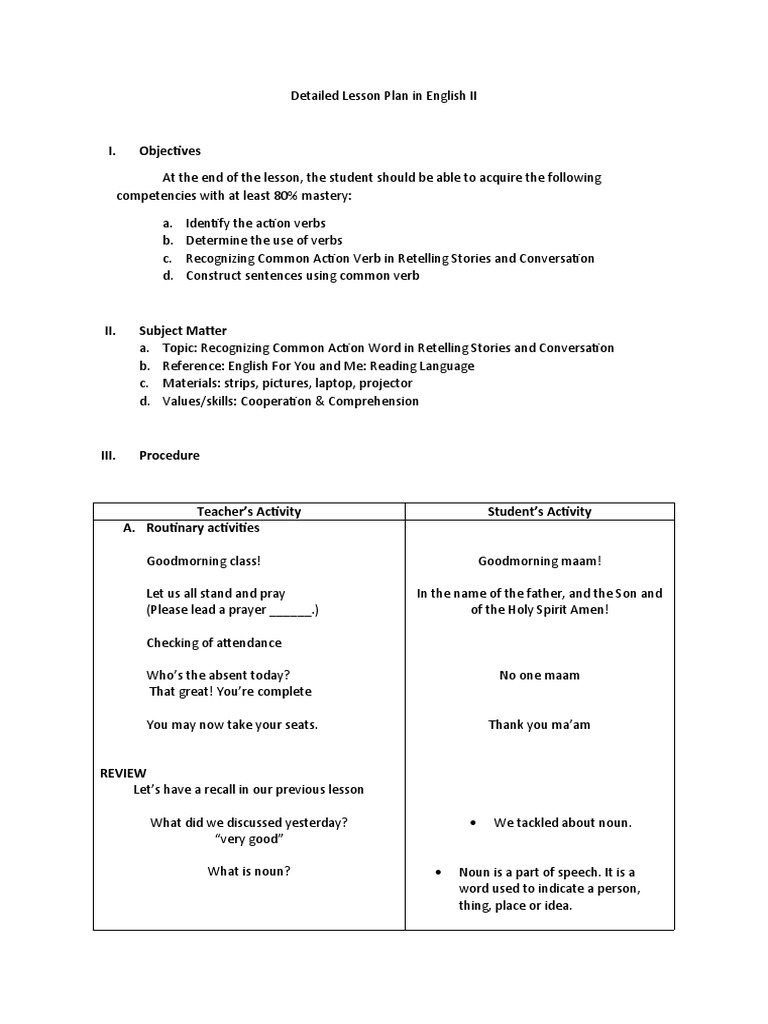 Lesson Plan | PDF | Verb | Lesson Plan