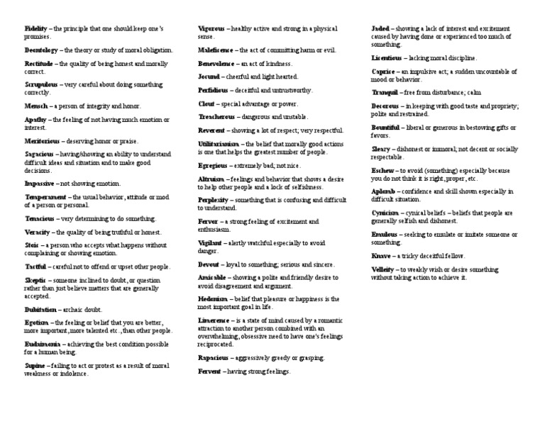 Ethics - Vocabulary | PDF | Psychological Concepts | Philosophical Theories