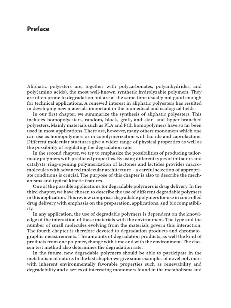 Degradable Aliphatic Polyesters | PDF | Polyester | Polymerization