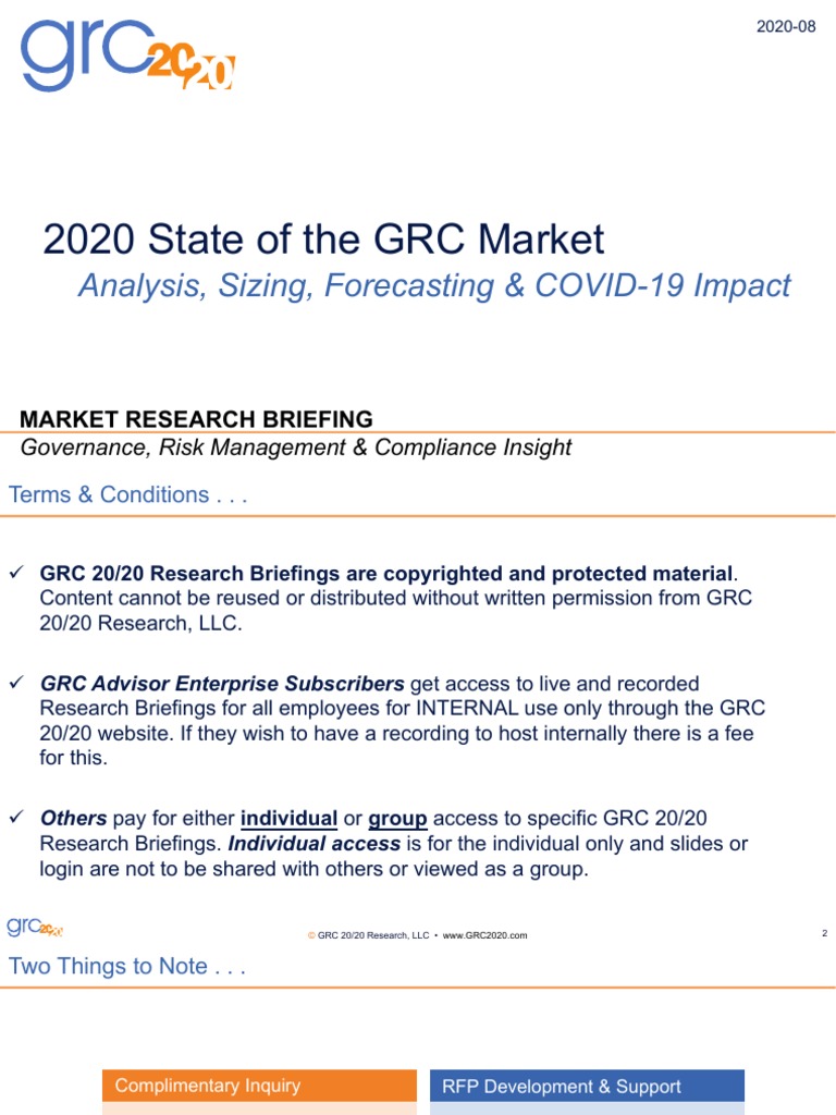 2020 08 State of The GRC Market | PDF | Risk | Internal Control
