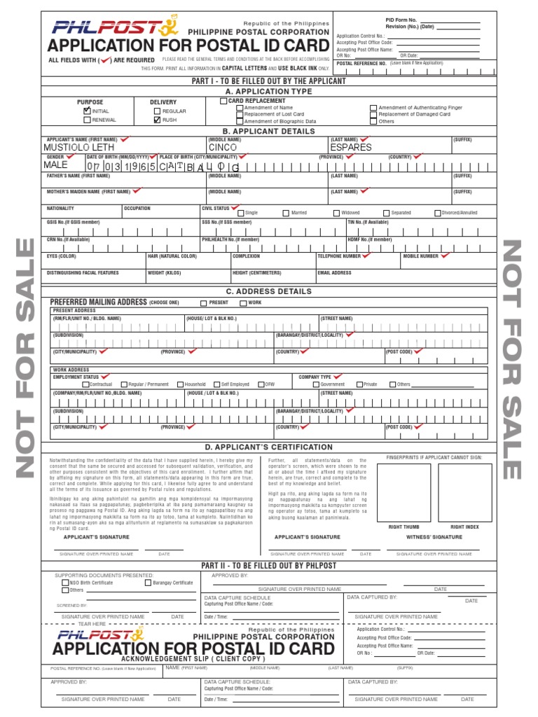 Application For Postal Id Card: 7 031965CATBALOG | Descargar gratis PDF ...
