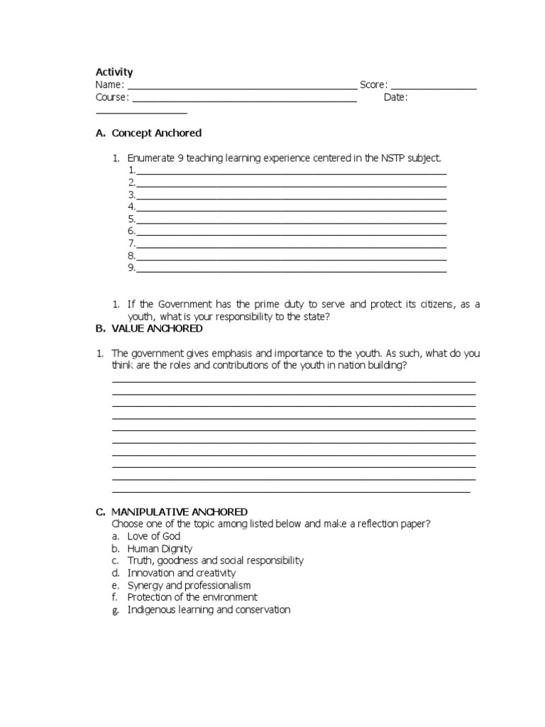 NSTP Activities | PDF | Neuropsychological Assessment | Behavior Modification