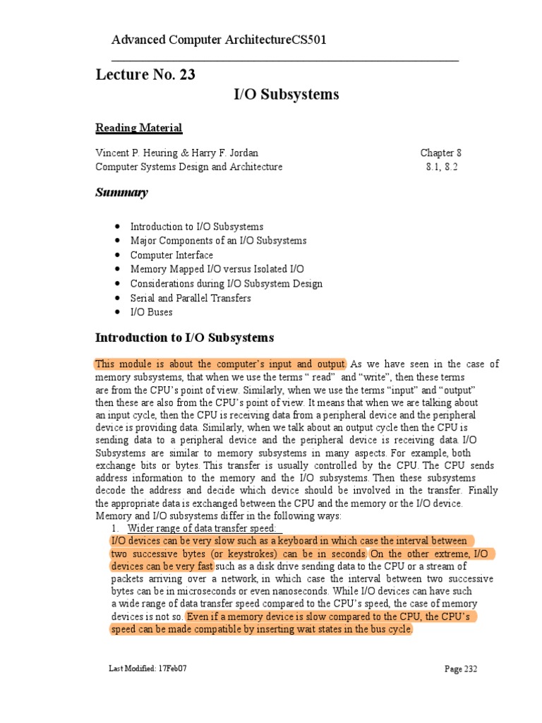 CS501 - Handouts - Lec - 22-45 | PDF | Input/Output | Central Processing Unit