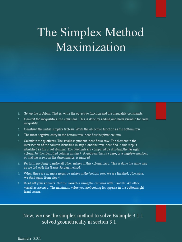 The Simplex Method A Step By Step Guide To Solving The Maximization Problem Pdf Mathematics