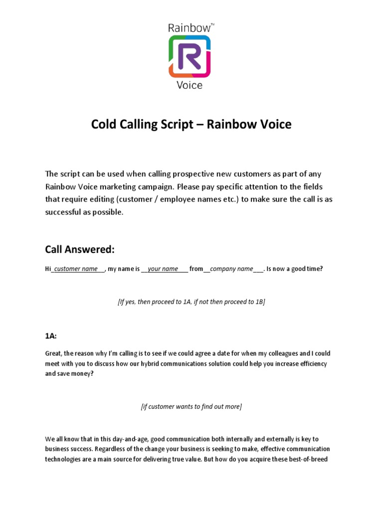 Cold Rainbow Voice Calling Script | PDF | Cloud Computing | Communication
