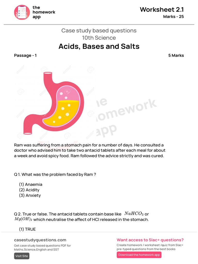 (Worksheet 2.1) - (Acids Bases and Salts) | PDF | Acid | Hydrochloric Acid