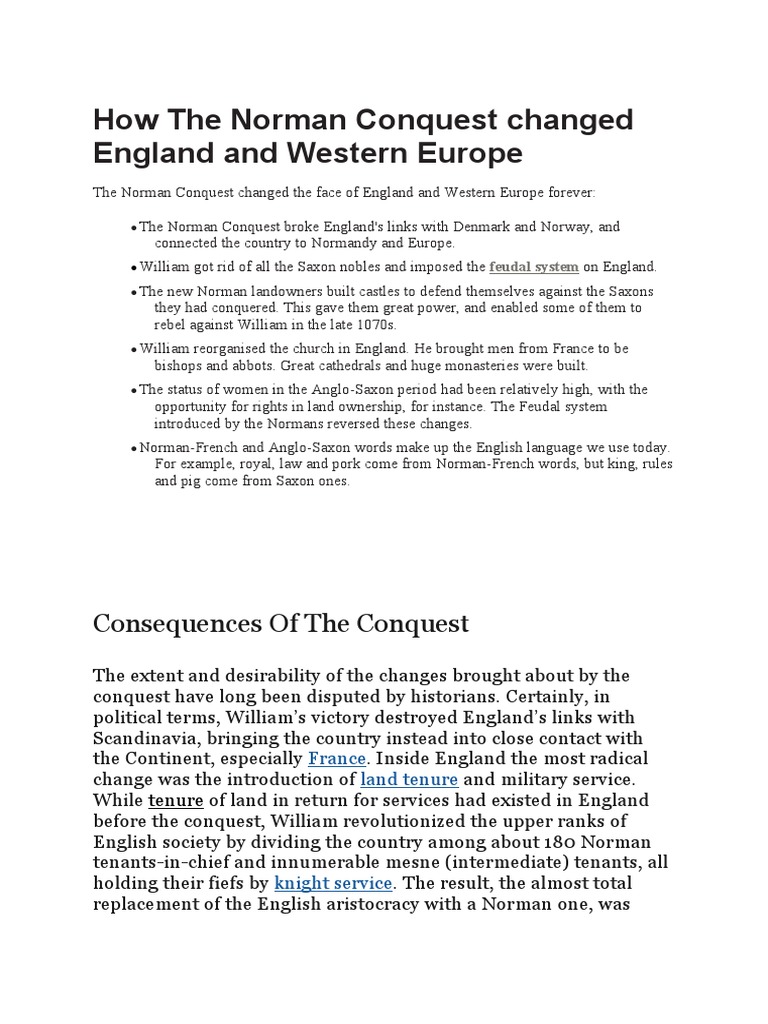 How The Norman Conquest Changed England and Western Europe | PDF ...