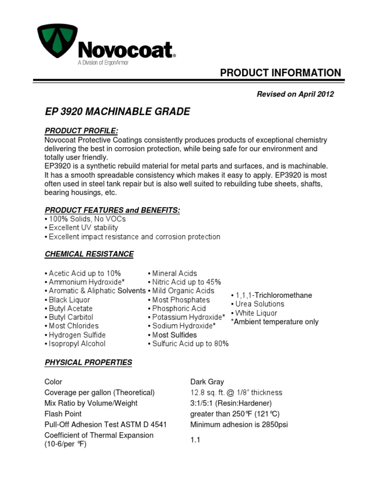 Ep 3920 Machinable Grade: Product Information | PDF | Epoxy | Acid