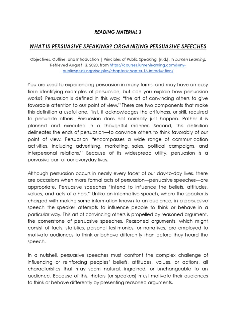 Reading Material No. 3 _ Persuasive Speaking | PDF | Persuasion | Fallacy