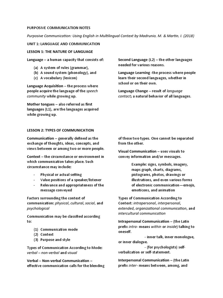 Purposive Communication Notes | PDF | Communication | Cognition