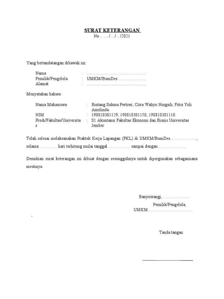 Surat Keterangan KKL | PDF