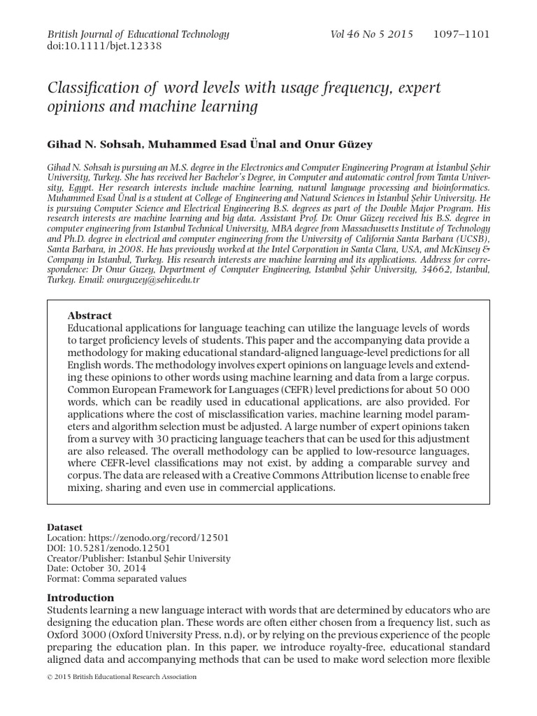 Classification of Word Levels With Usage Frequency, Expert Opinions and ...
