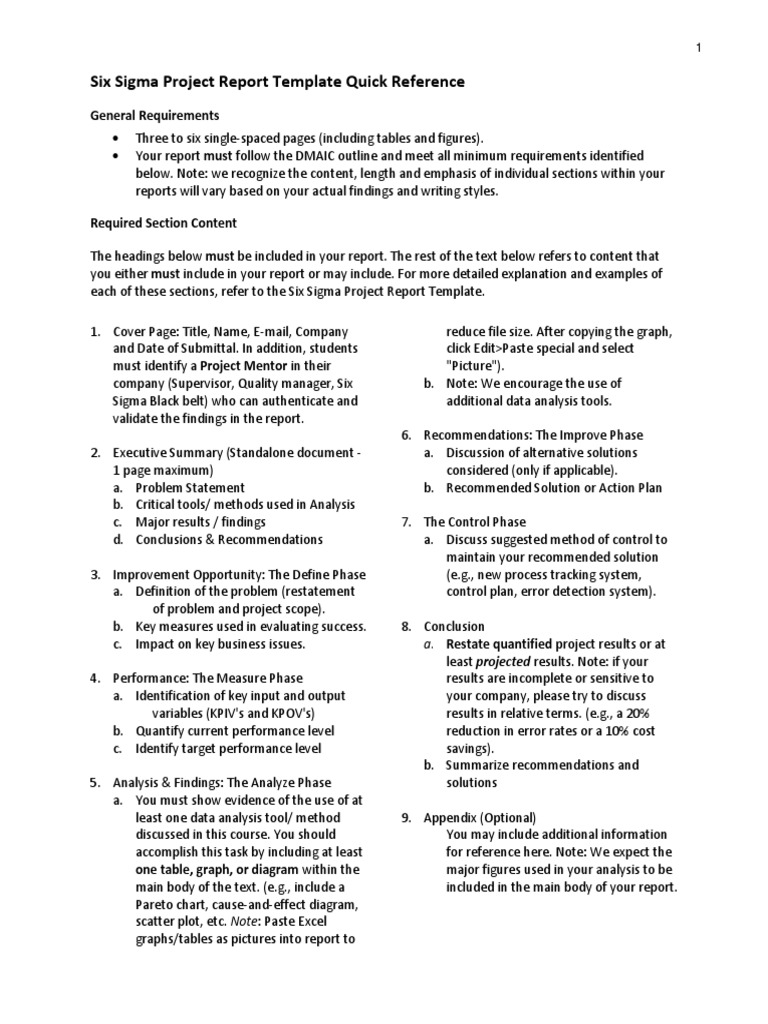 Six Sigma Project Report Template | PDF | Data Analysis | Six Sigma