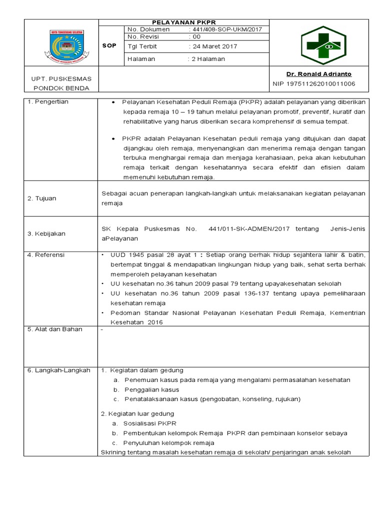 Sop PKPR 2018 | PDF