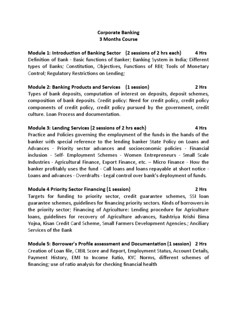 Corporate Banking Course Syllabus | PDF | Banks | Loans