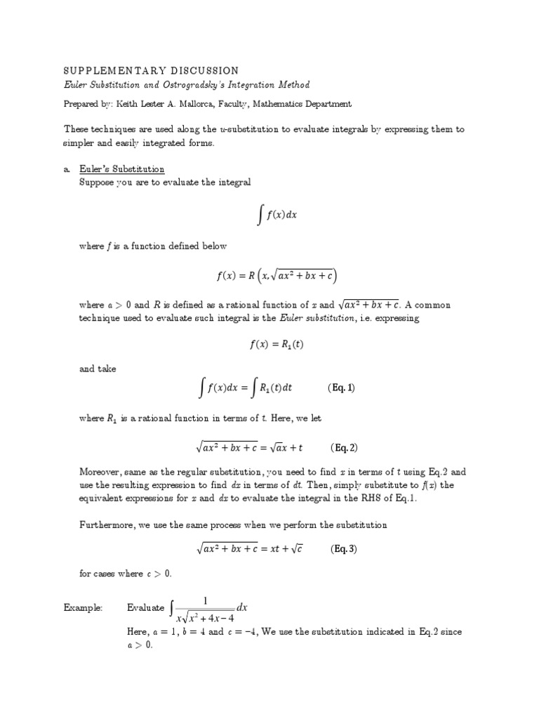 Euler Substitution and Ostrogardsky Integration Method For Proper Rational Functions | PDF ...