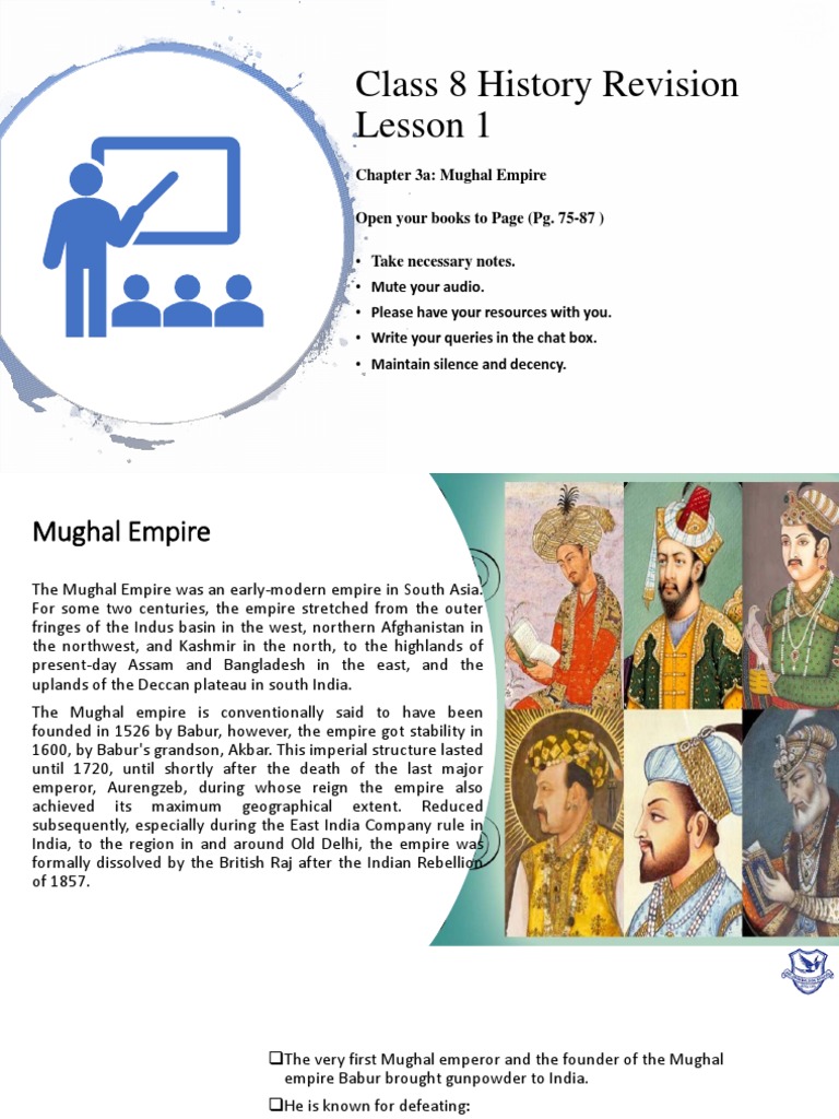 Class 8 History Revision Lesson 1: Chapter 3a: Mughal Empire | PDF ...