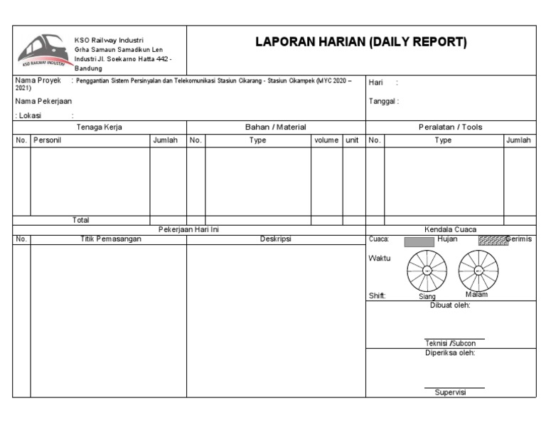 Form Daily Report Pekerjaan Instalasi. (1) - Dikonversi | PDF