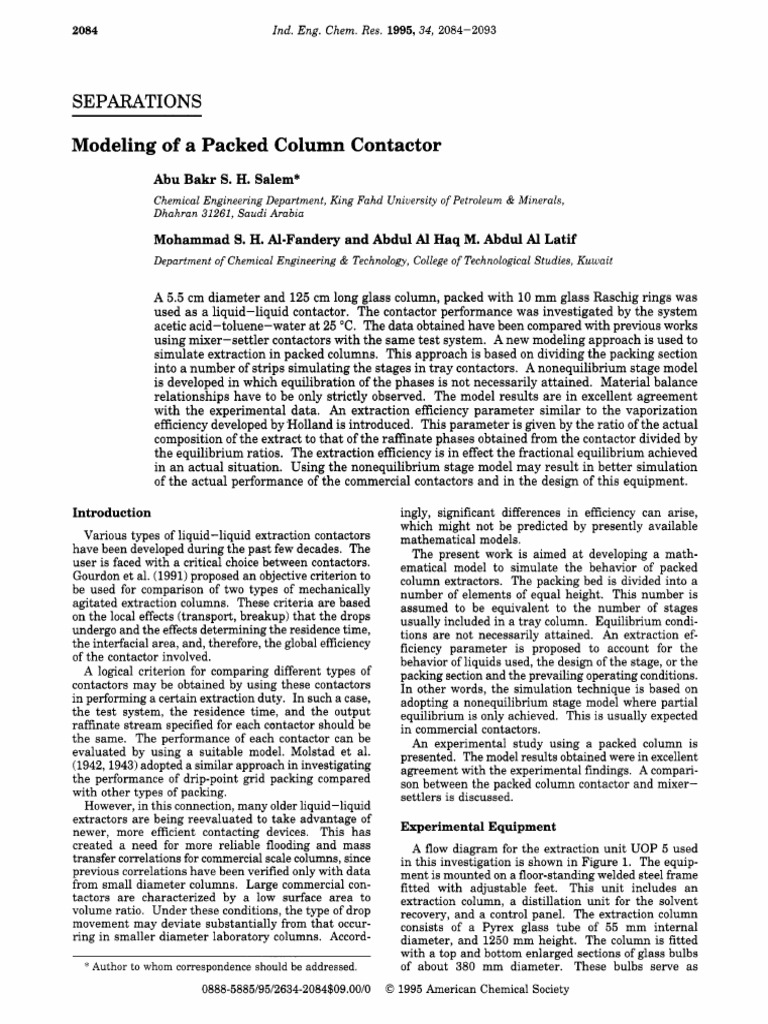 Modeling A Packed Column Contactor: Separations | PDF | Chemical ...