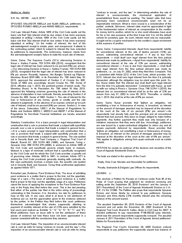 Abella vs. Abella | PDF | Interest | Lawsuit