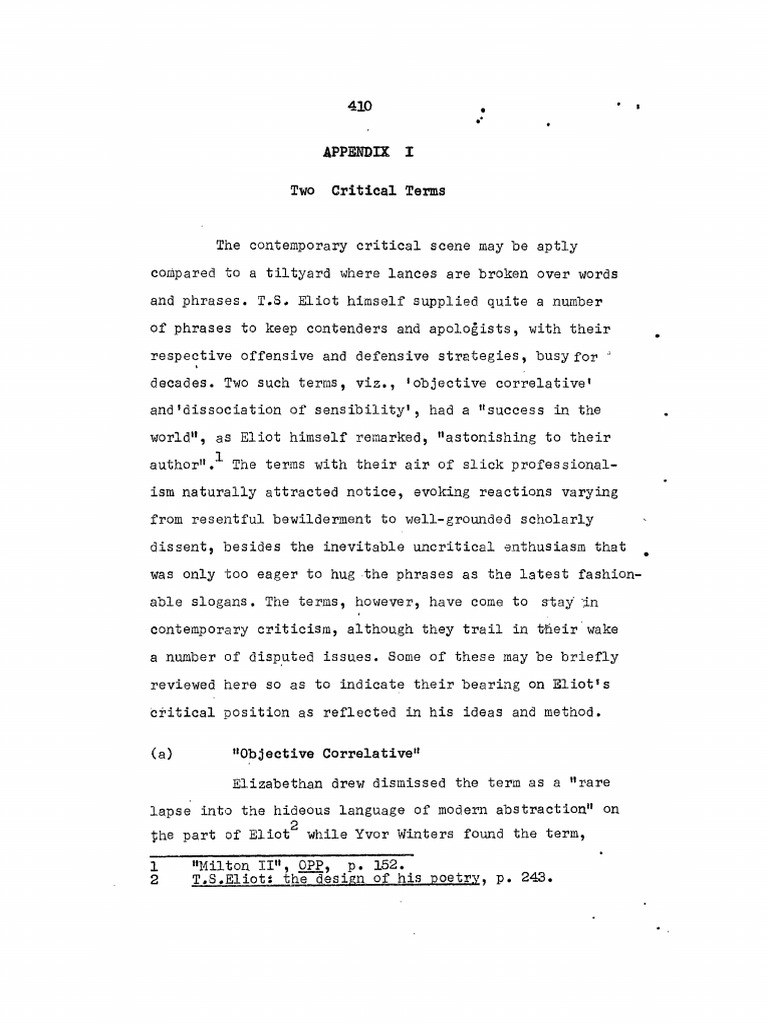 Objective Correlative and Dissociation of Sensibility | PDF | T. S ...