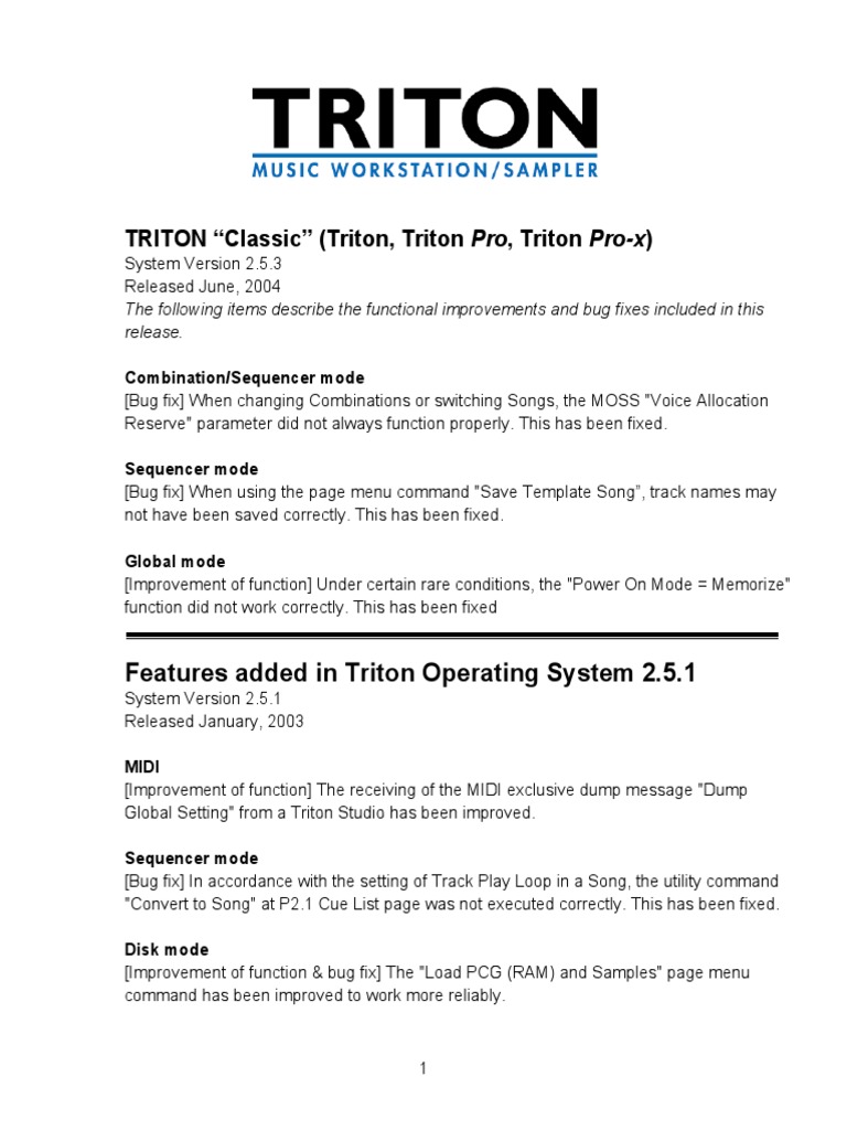 TRITON "Classic" (Triton, Triton Pro, Triton Pro-X) : Features Added in ...