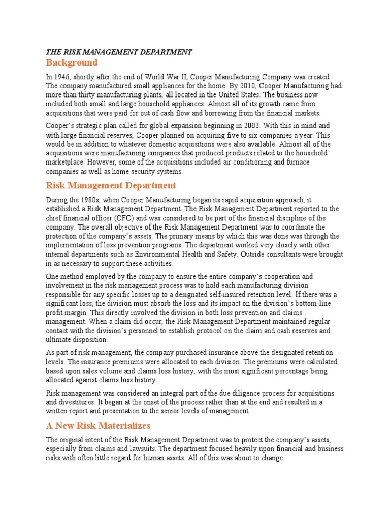 The Risk Management Department | PDF | Human Factors And Ergonomics ...