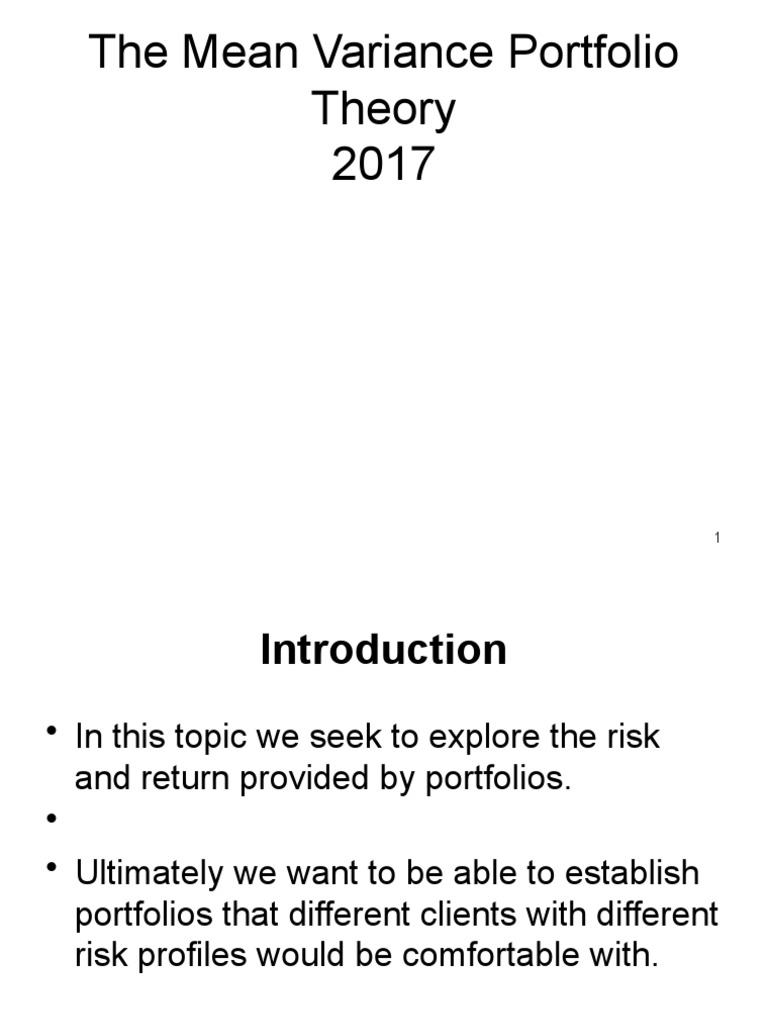 Mean Variance Portfolio Theory Pdf Modern Portfolio Theory Diversification Finance