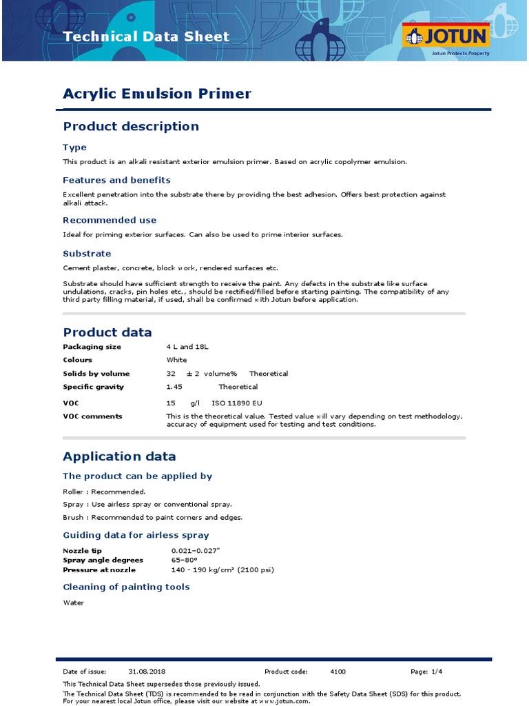 Acrylic Emulsion Primer: Technical Data Sheet | PDF | Paint | Acrylic Paint
