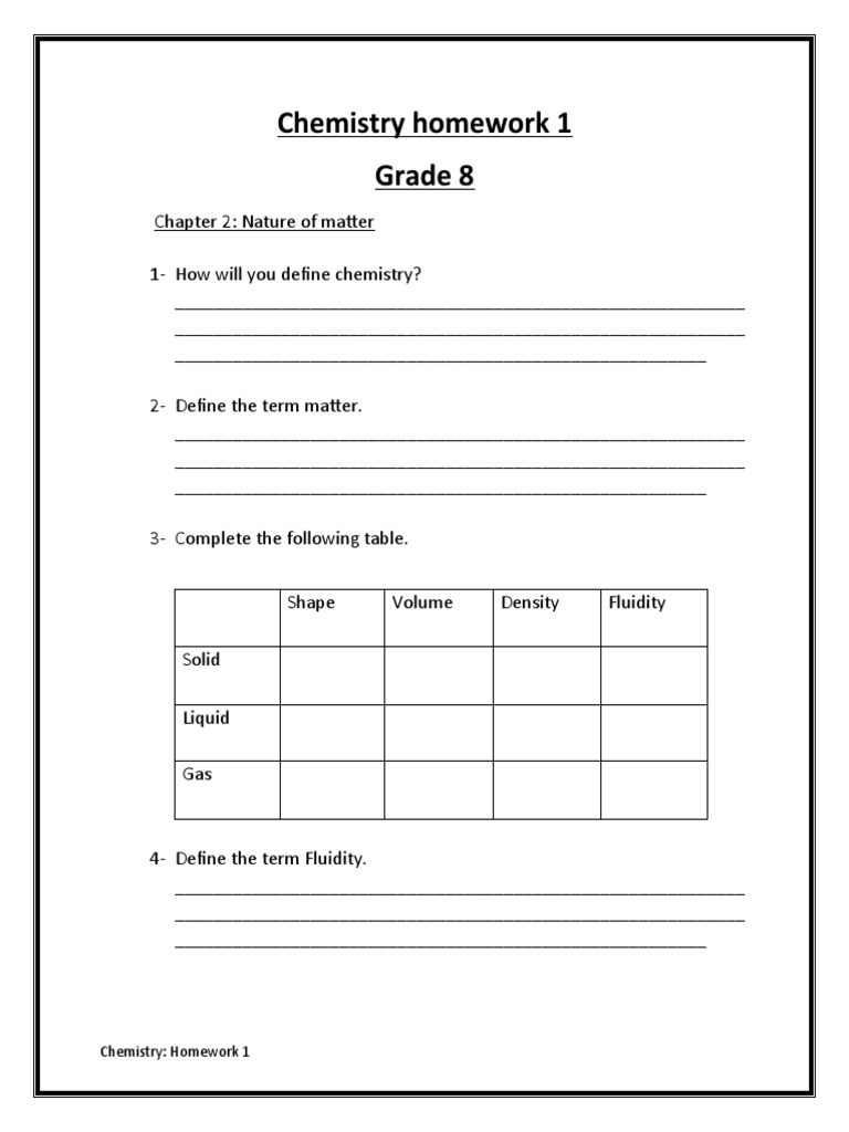 Grade 8 Chemistry Homework 1 | PDF